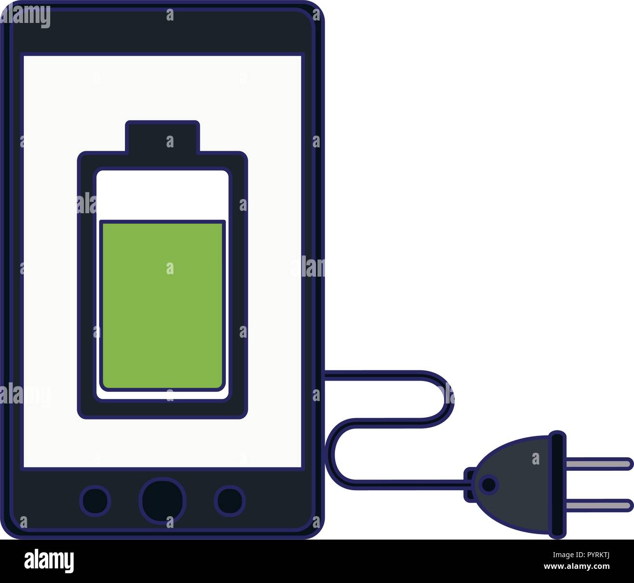 Smartphone full battery charge and wire vector illustration graphic ...