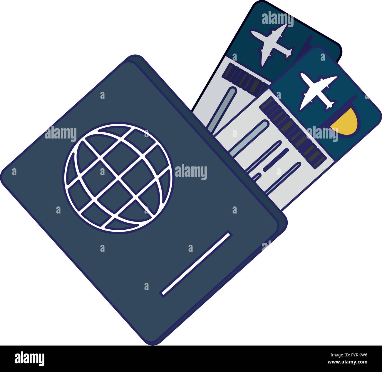 Travel passport with flight tickets symbols vector illustration graphic ...
