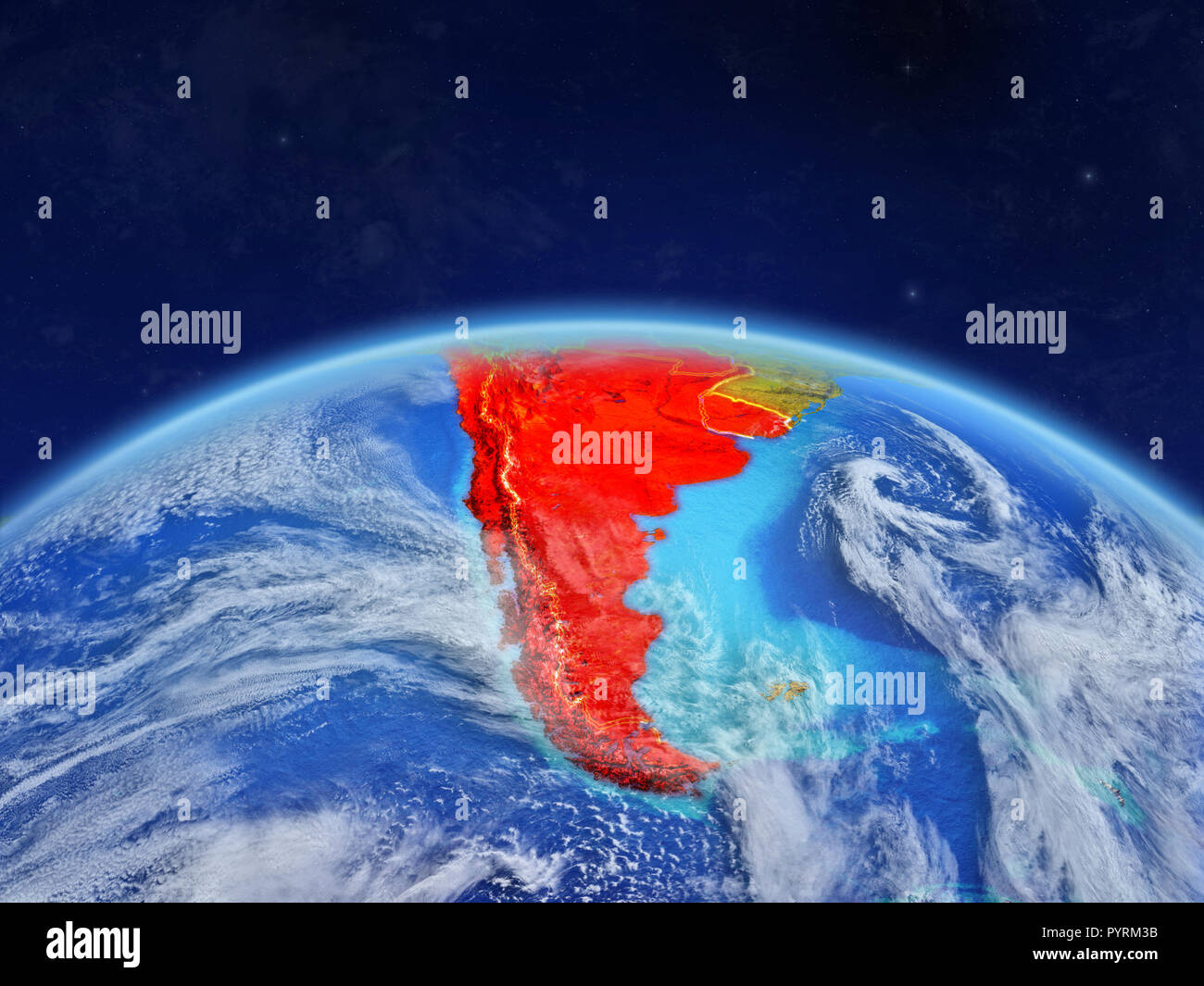Southern Cone on planet Earth with country borders and highly detailed ...