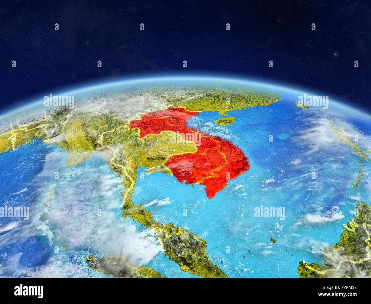 Indochina on planet Earth with country borders and highly detailed ...