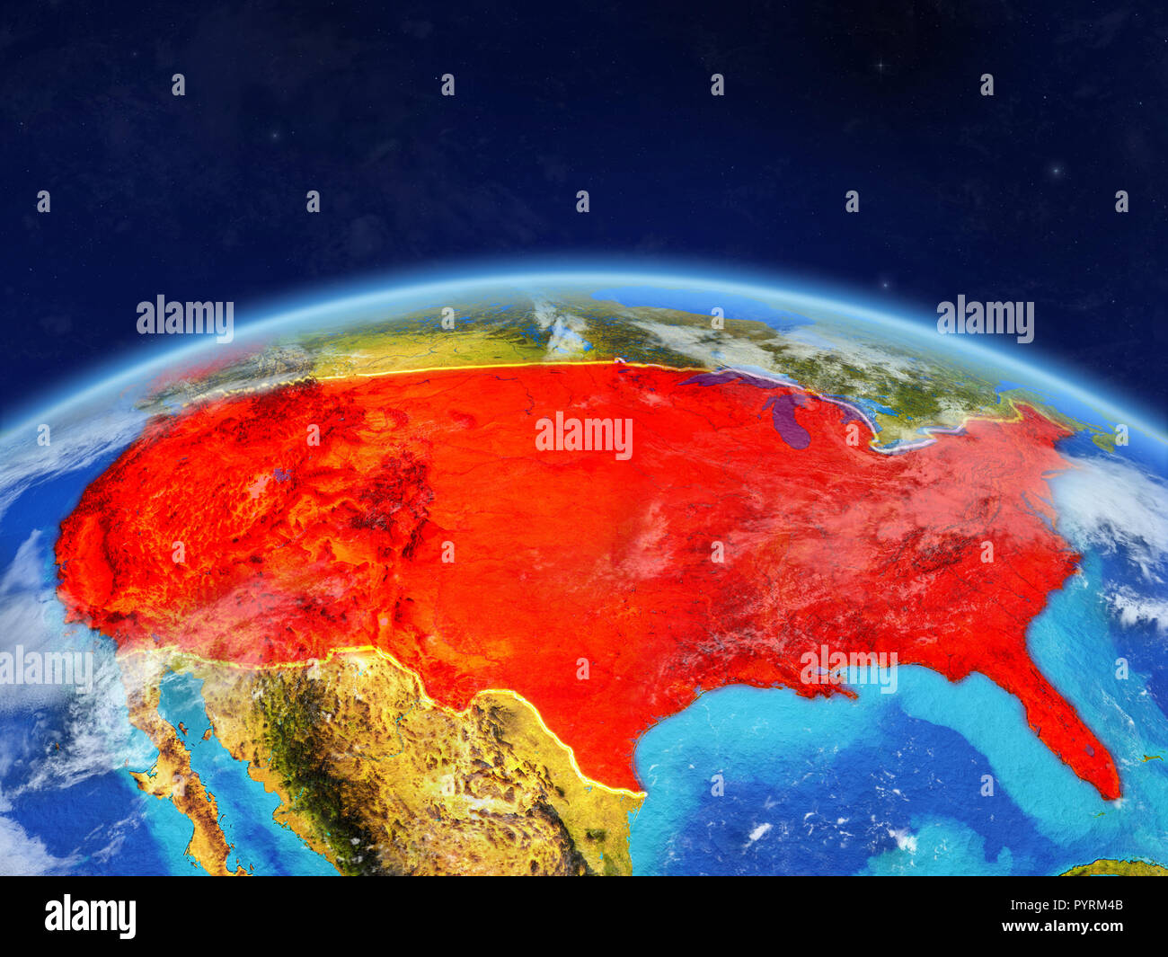 United States on planet Earth with country borders and highly detailed ...