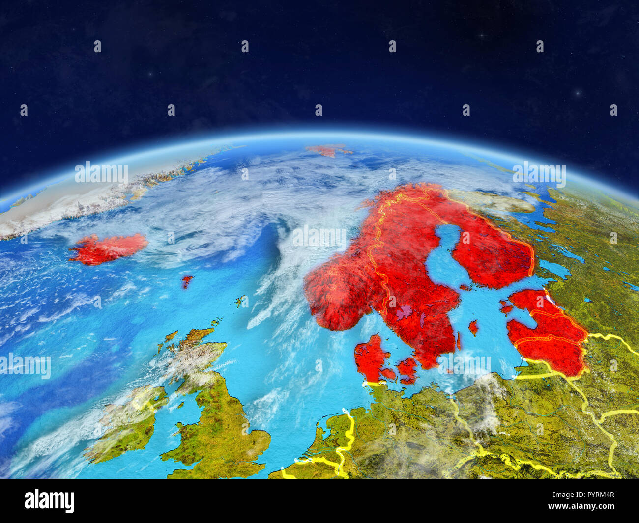 Northern Europe on planet Earth with country borders and highly ...