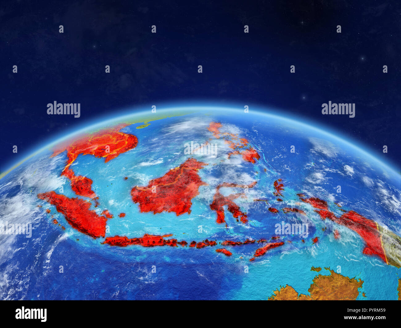 South East Asia on planet Earth with country borders and highly ...