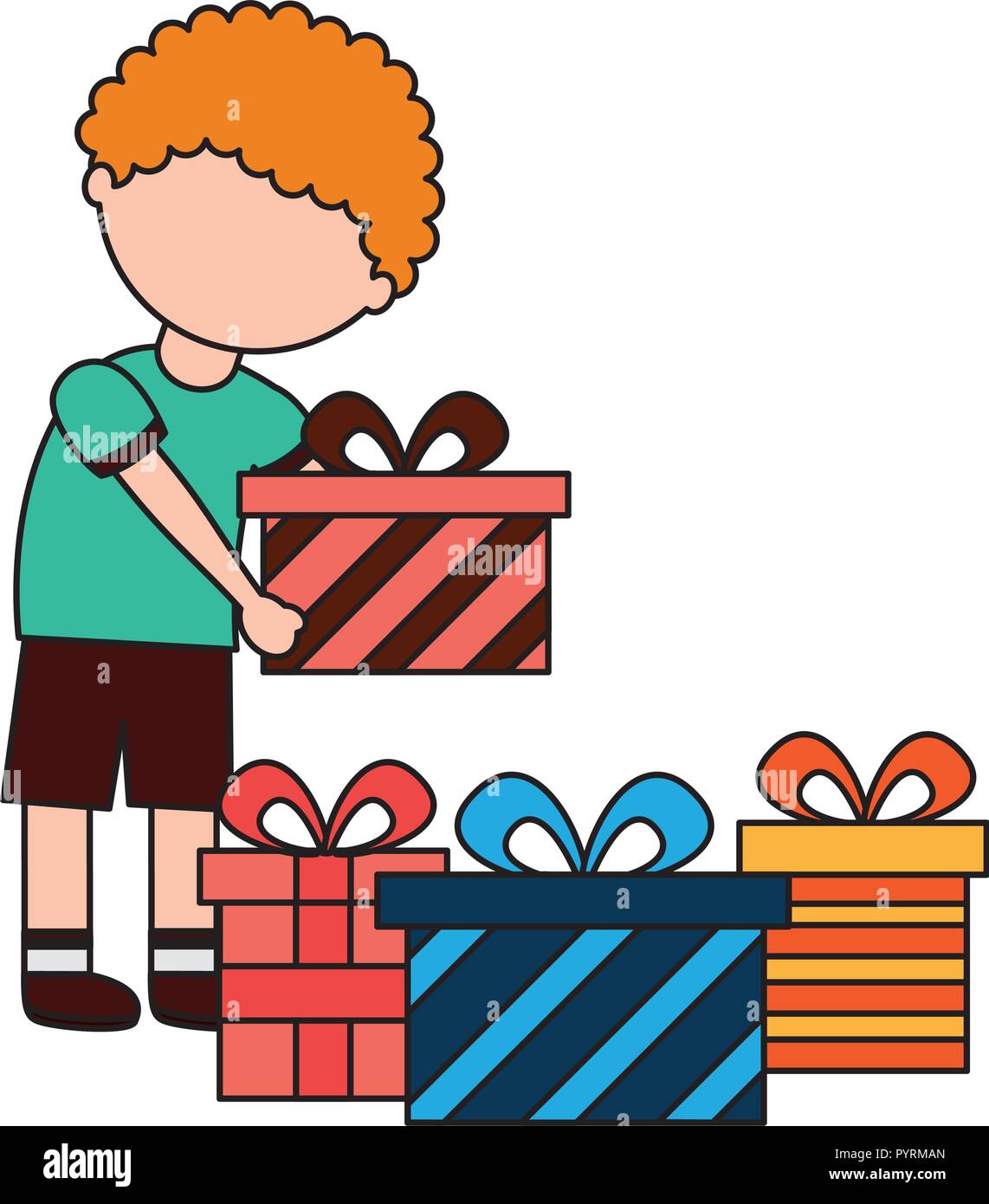 boy with many birthday gift boxes Stock Vector Image & Art - Alamy