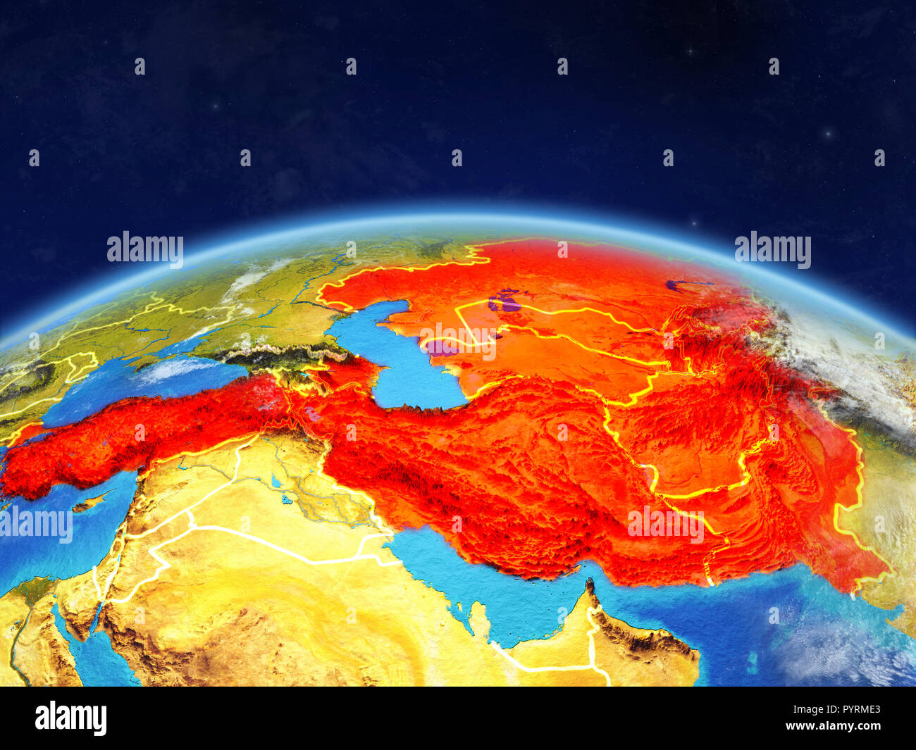 ECO member states on planet Earth with country borders and highly ...