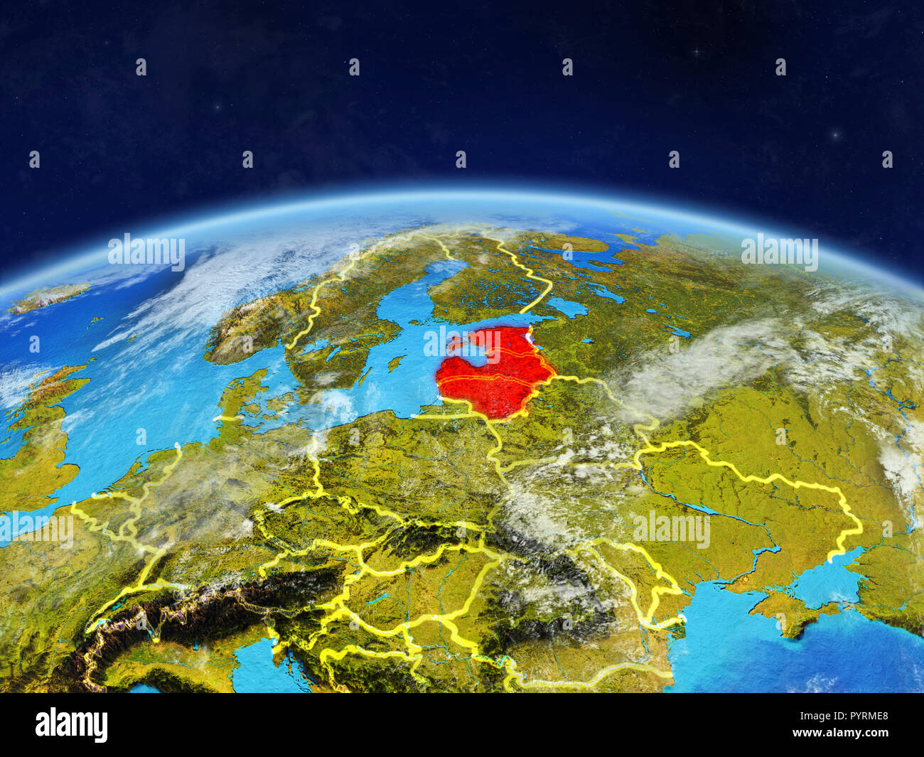 Baltic States on planet Earth with country borders and highly detailed ...