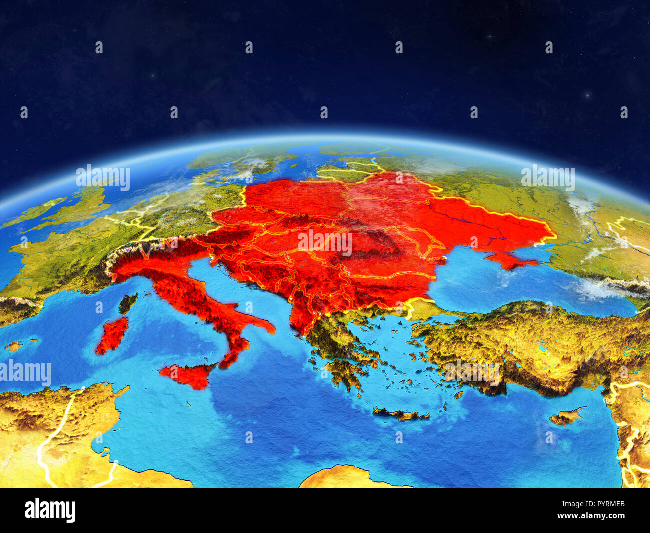 CEI countries on planet Earth with country borders and highly detailed ...
