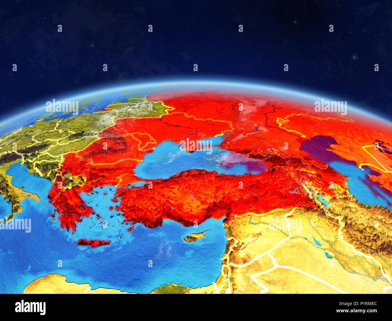 BSEC countries on planet Earth with country borders and highly detailed ...