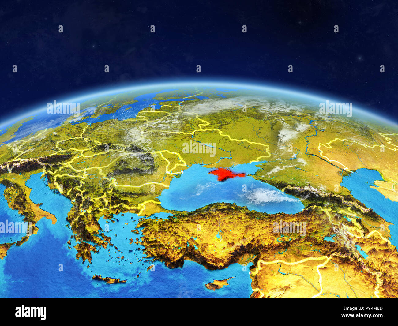 Crimea on planet Earth with country borders and highly detailed planet ...