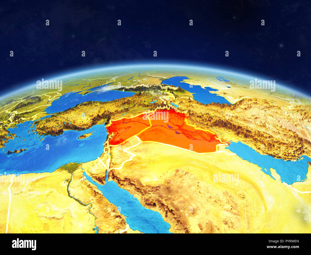 Islamic State on planet Earth with country borders and highly detailed ...