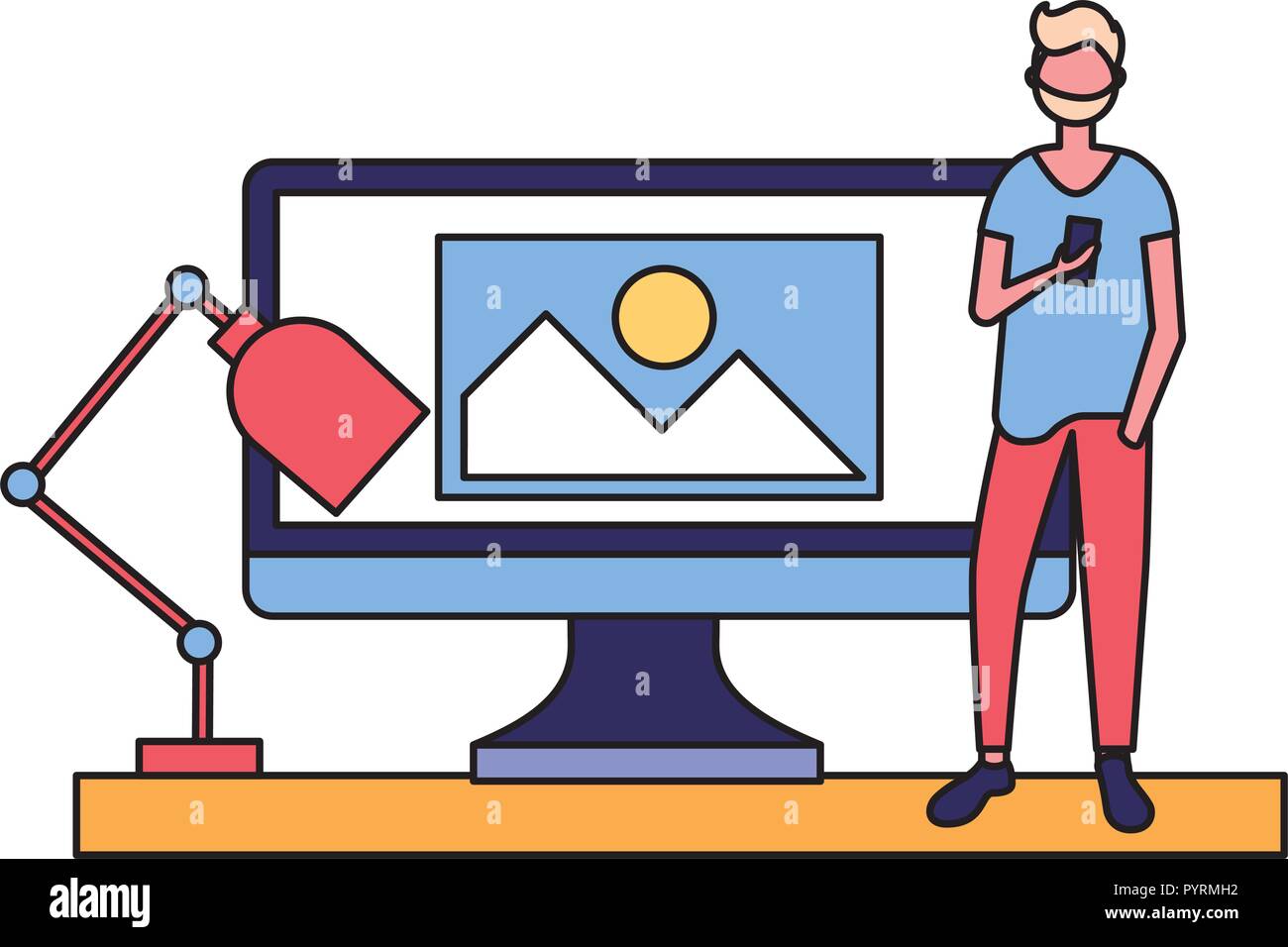 designer man with mobile computer Stock Vector Image & Art - Alamy