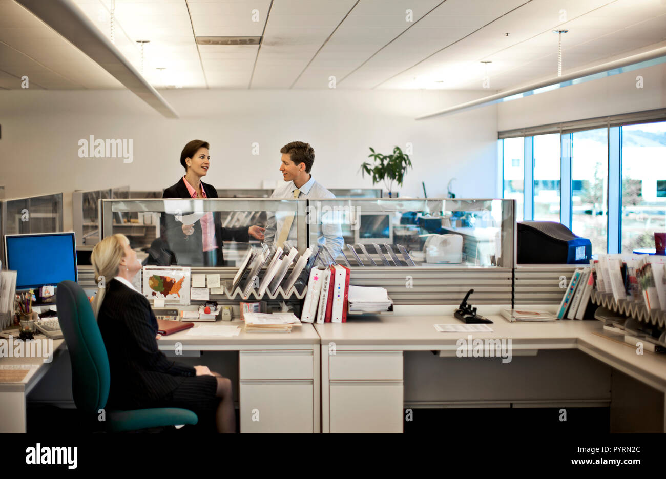 Office workers talking and laughing together Stock Photo - Alamy