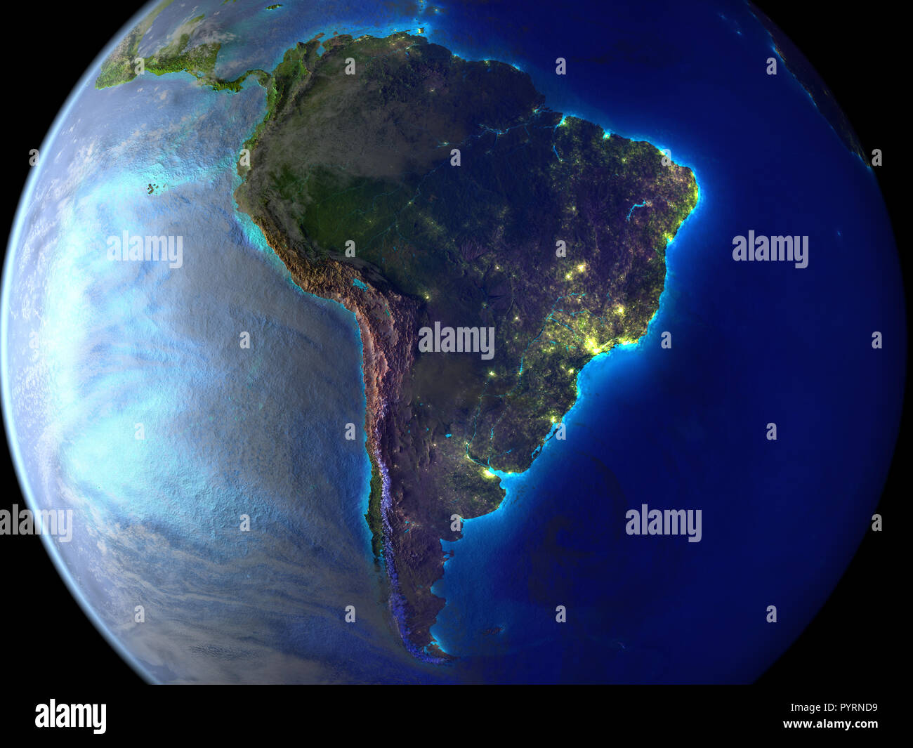 South America on Earth as seen from space. 3D illustration. Elements of ...