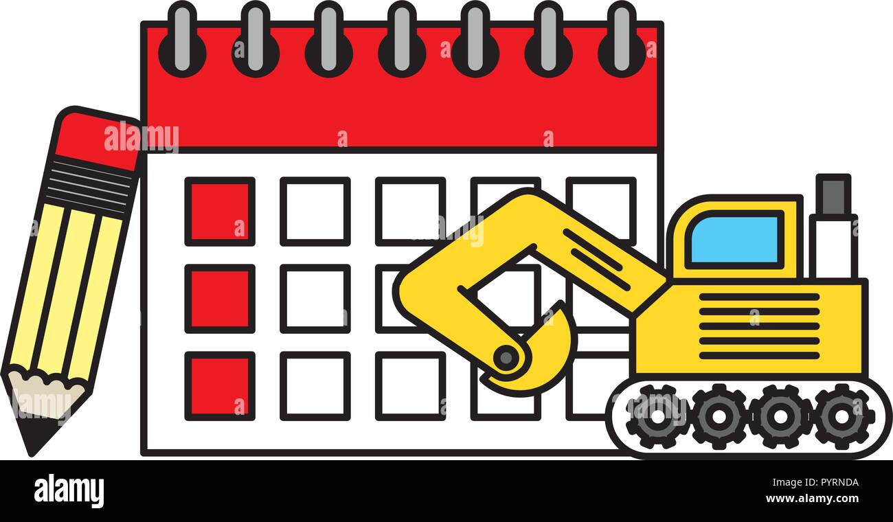 excavator truck and labor calendar and pencil Stock Vector Image & Art ...