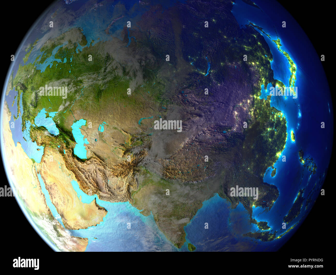 Asia on Earth as seen from space. 3D illustration. Elements of this ...