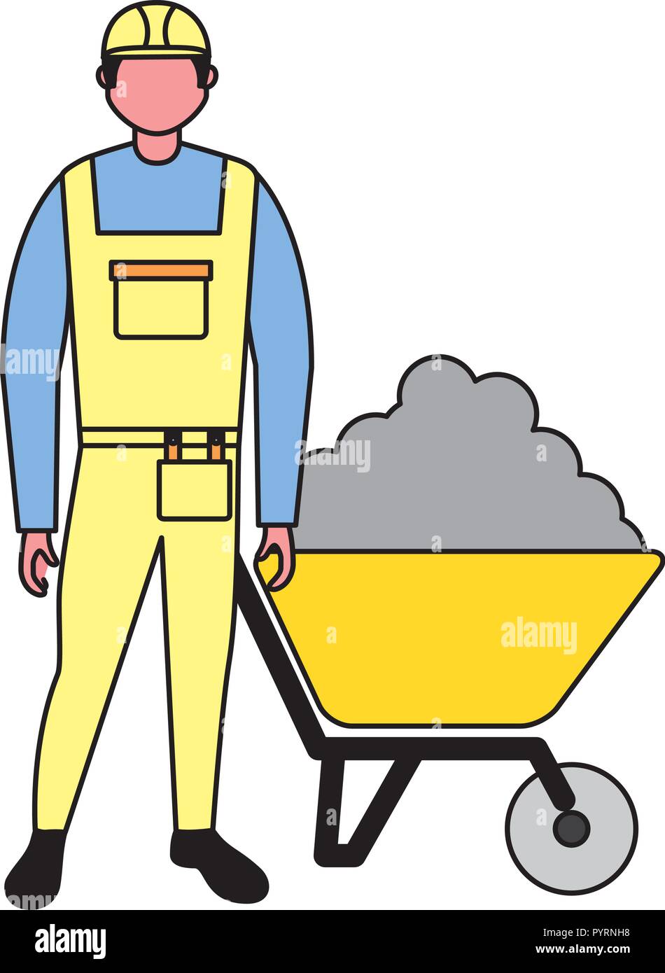 builder character with wheelbarrow cement Stock Vector Image & Art - Alamy
