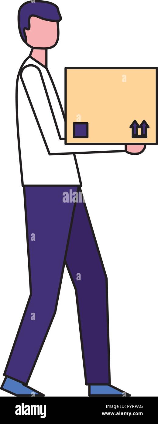 Man holding moving box Stock Vector Images - Alamy