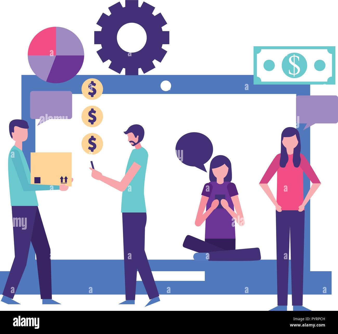 people making differents activities with devices Stock Vector Image ...