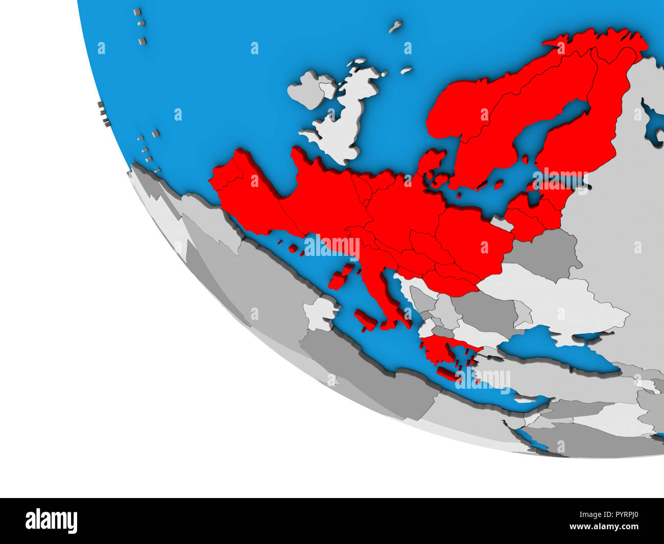 Schengen Area members on simple 3D globe. 3D illustration Stock Photo ...