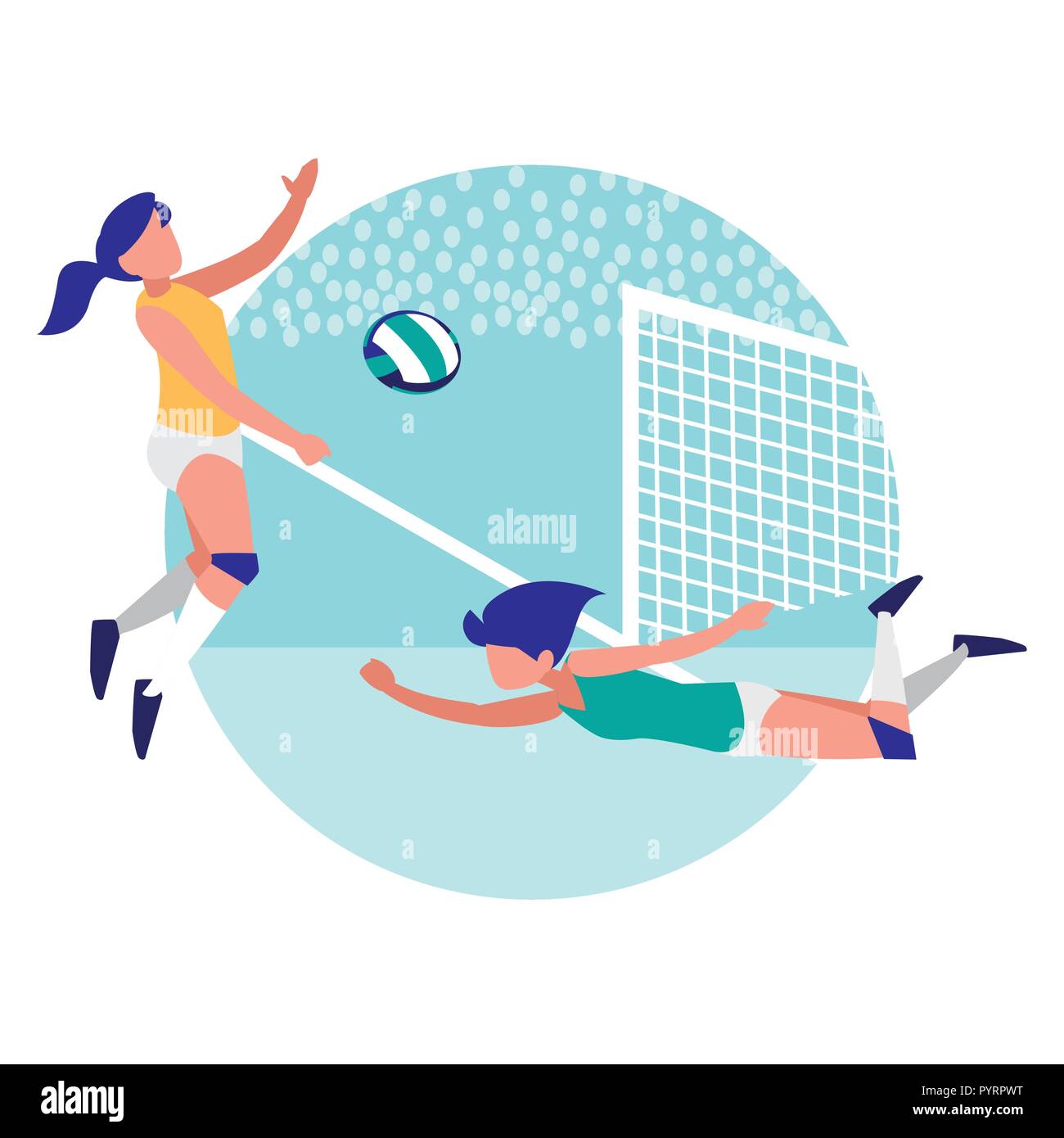 young girls playing volleyball vector illustration design Stock Vector ...