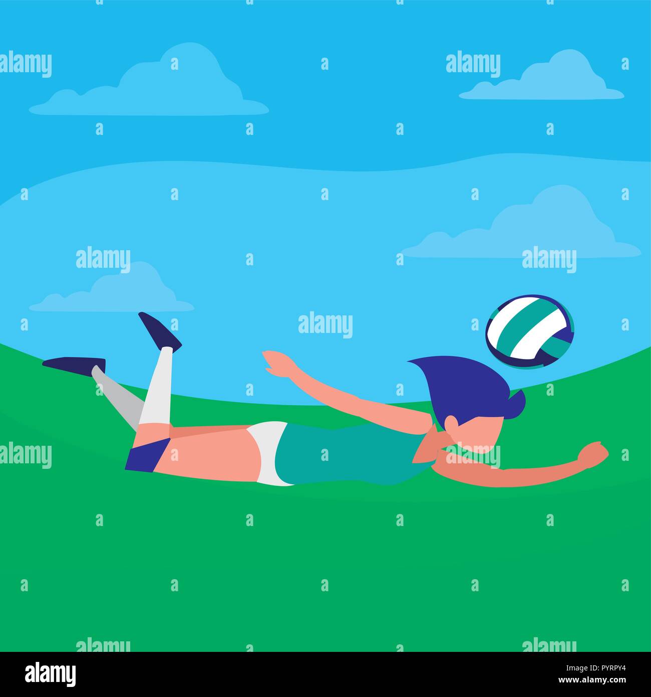 young woman playing volleyball vector illustration design Stock Vector ...