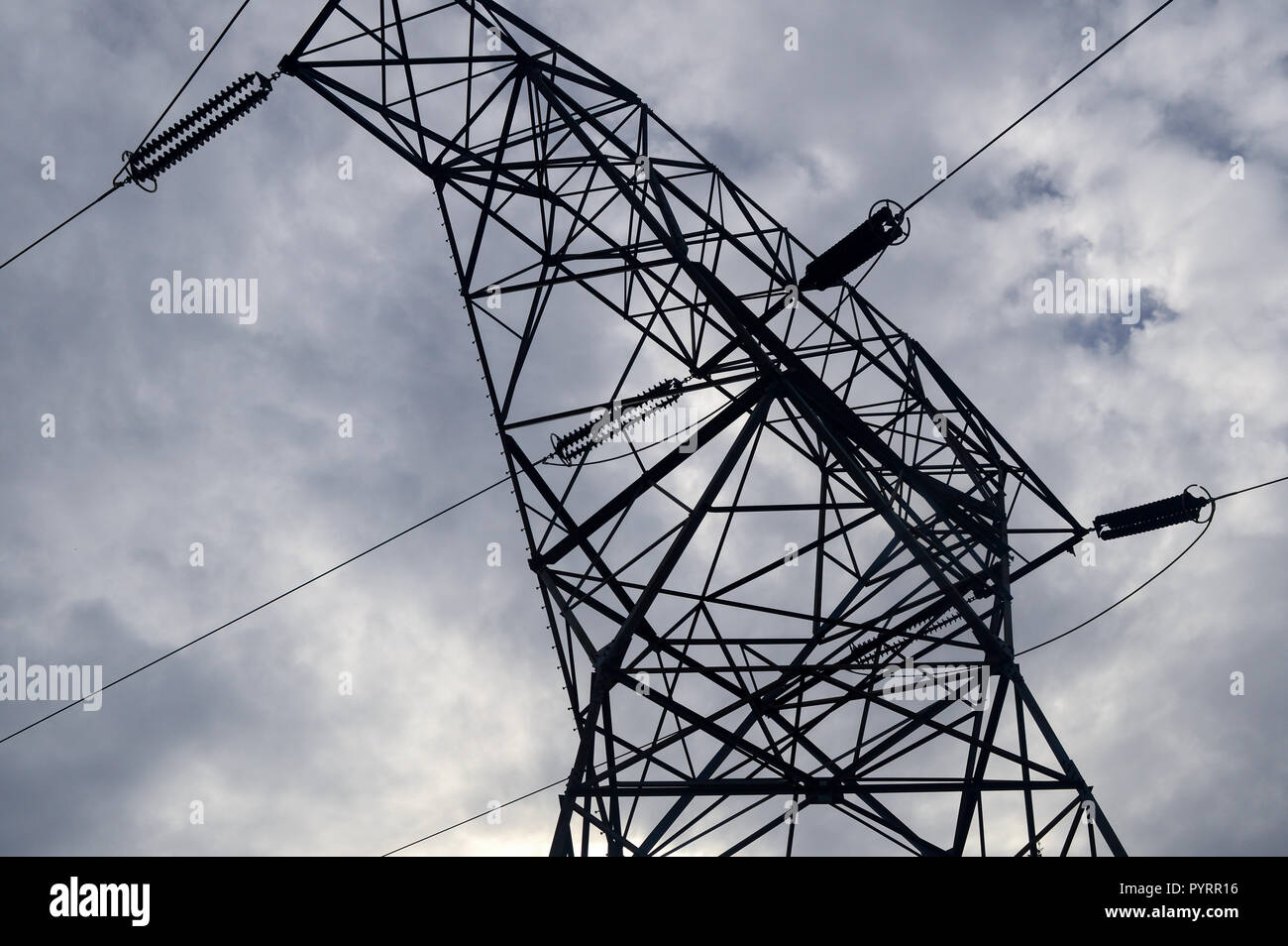 Power Line Looking Upward Stock Photo - Alamy