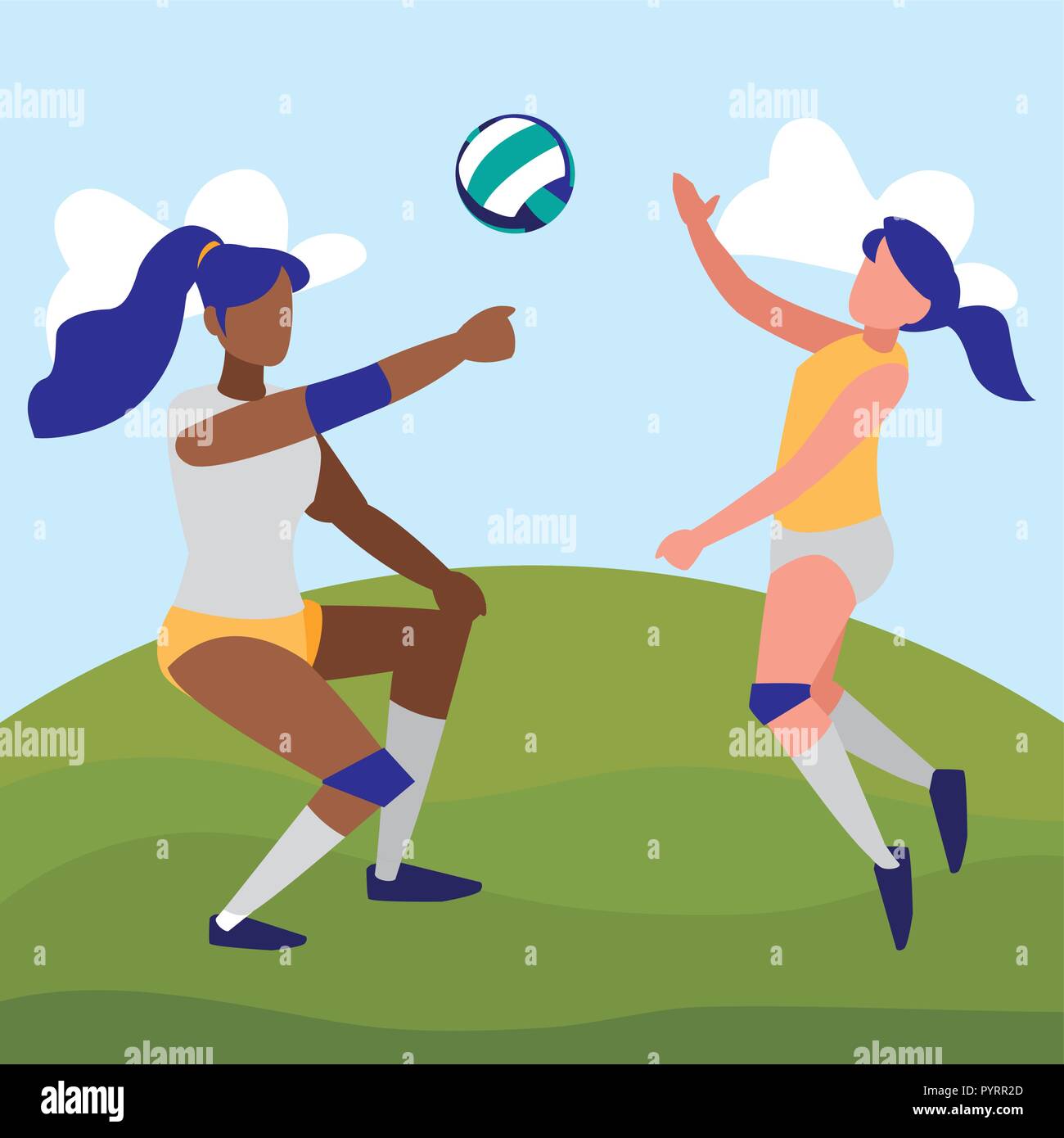 young girls playing volleyball vector illustration design Stock Vector ...
