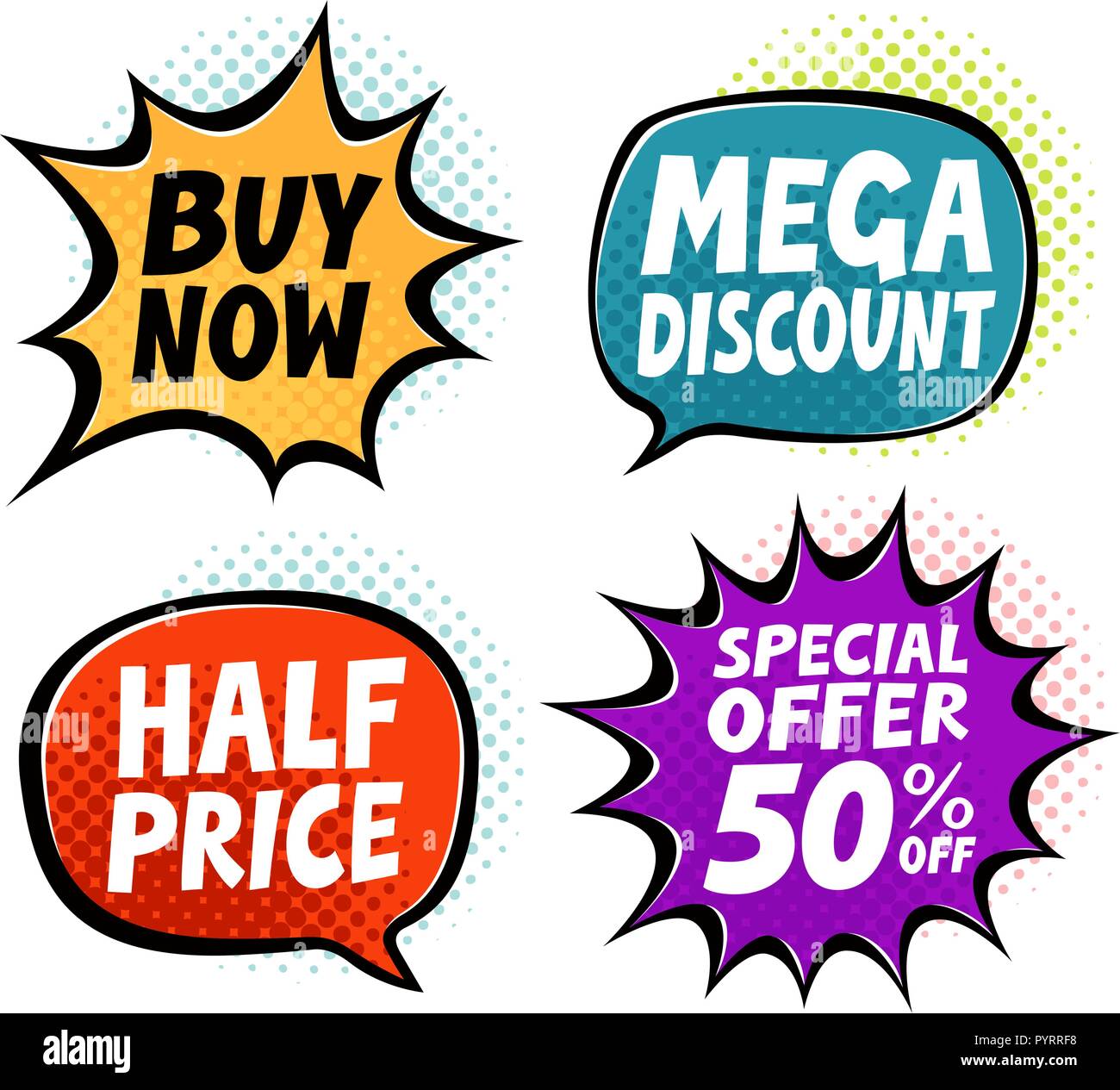 Sale, label set. Business, shopping symbol in pop art retro comic style ...