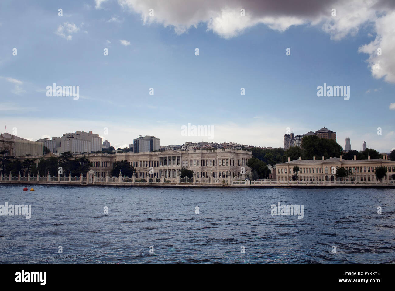 View of old, historical buildings by Bosphorus on the European side of ...