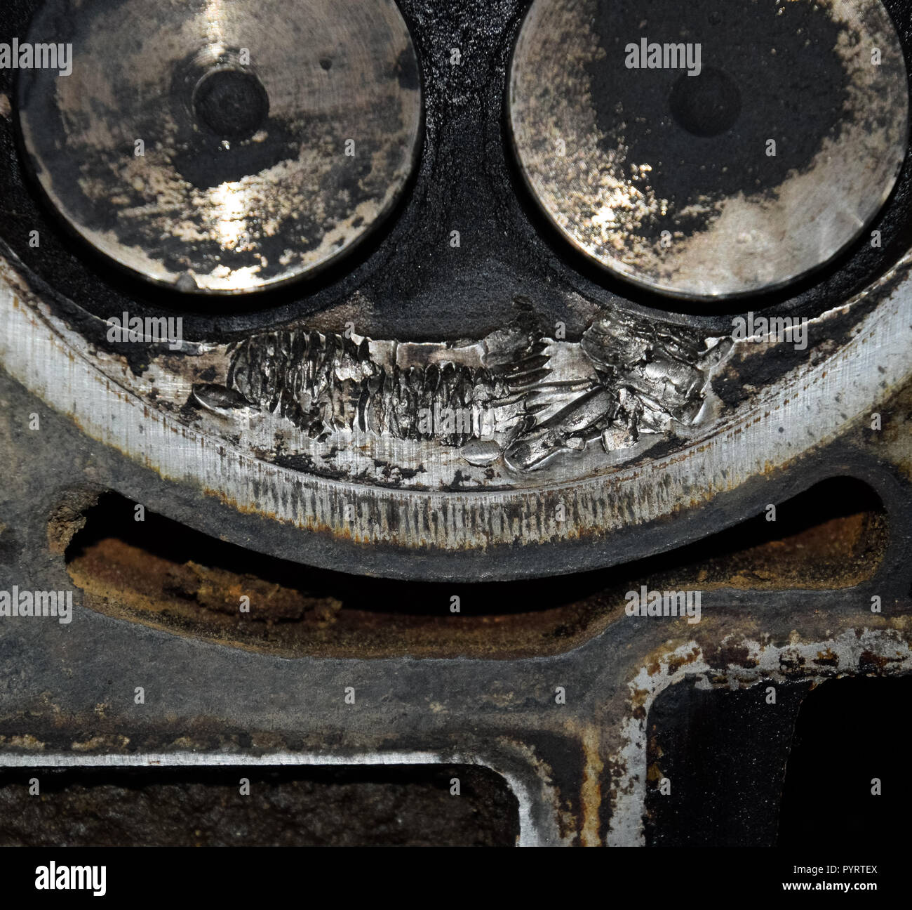 Valve in a deposit on the removed cover of the engine valve box Stock ...