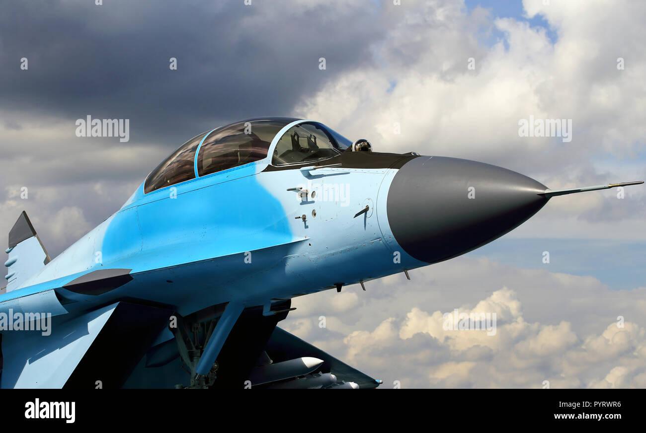 Front of the russian fighter with the cockpit Stock Photo - Alamy