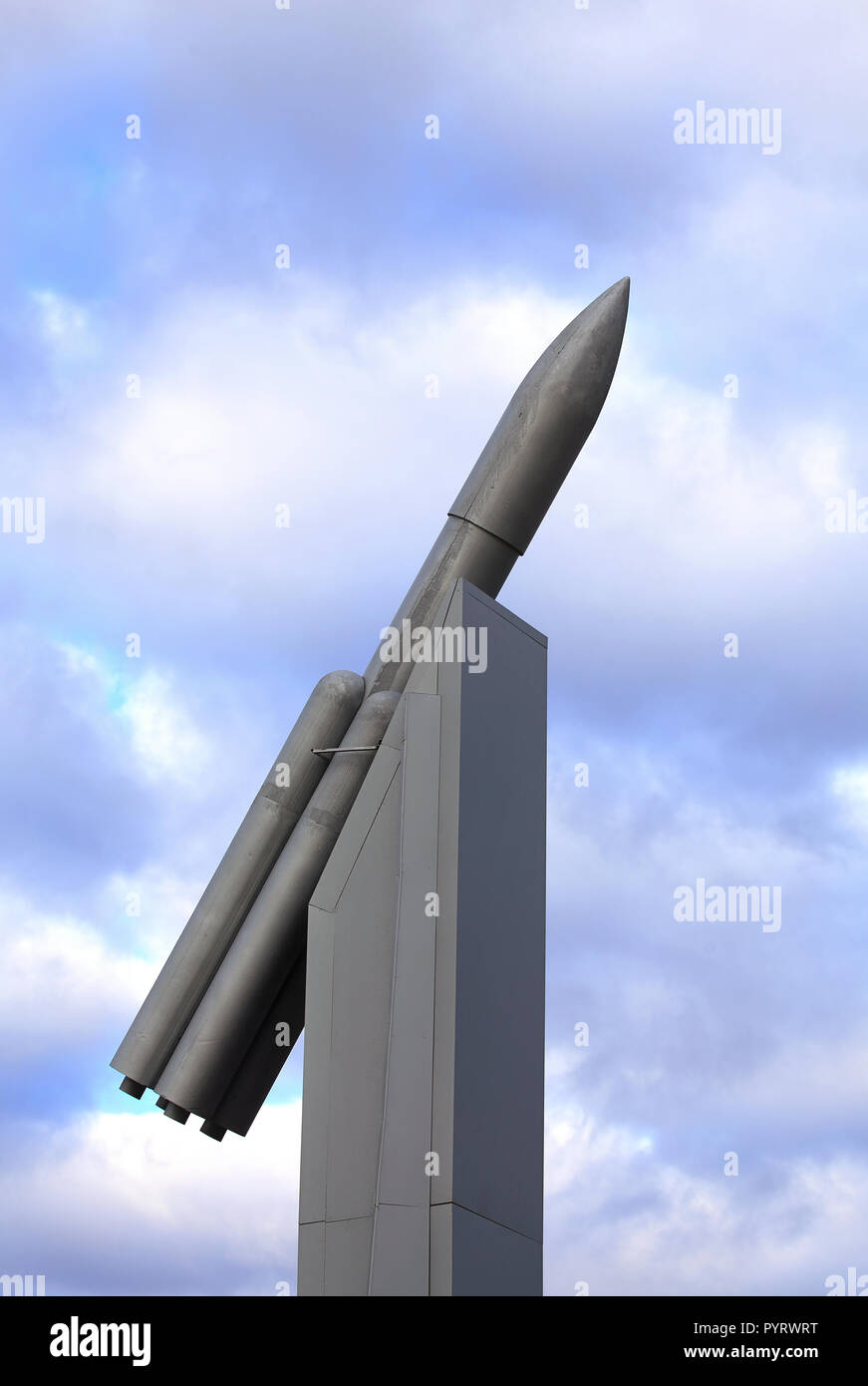 Obelisk - a ballistic missile with four engines on the pedestal Stock ...