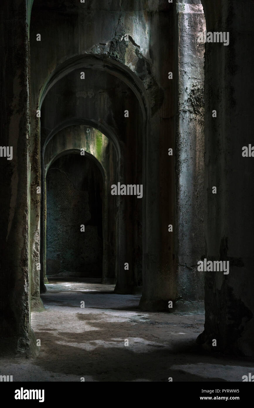View of the Piscina Mirabilis, an ancient Roman cistern on the Bacoli ...