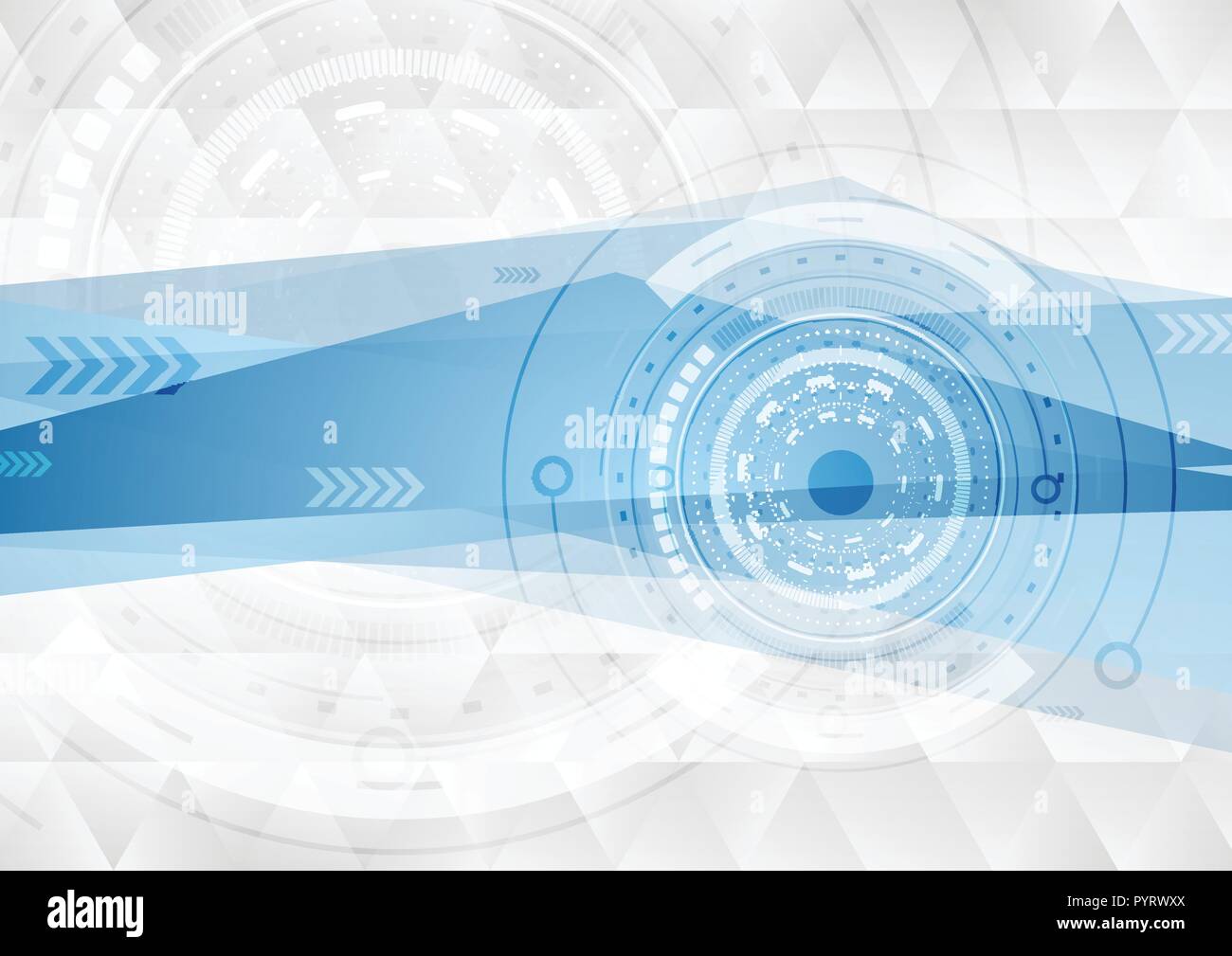 Grey and blue tech polygons background with gears and arrows. Low poly ...