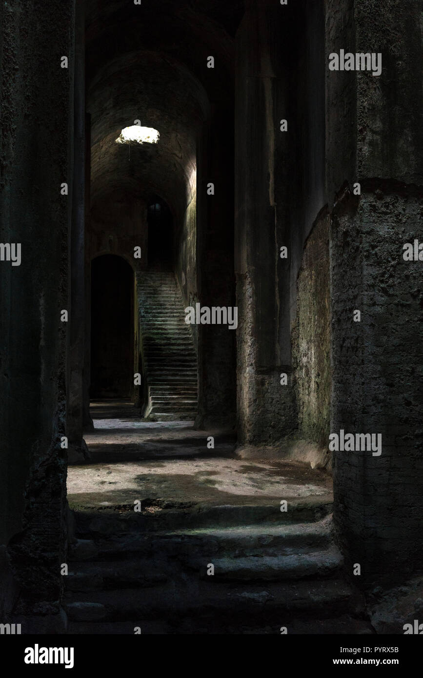 View of the Piscina Mirabilis, an ancient Roman cistern on the Bacoli ...