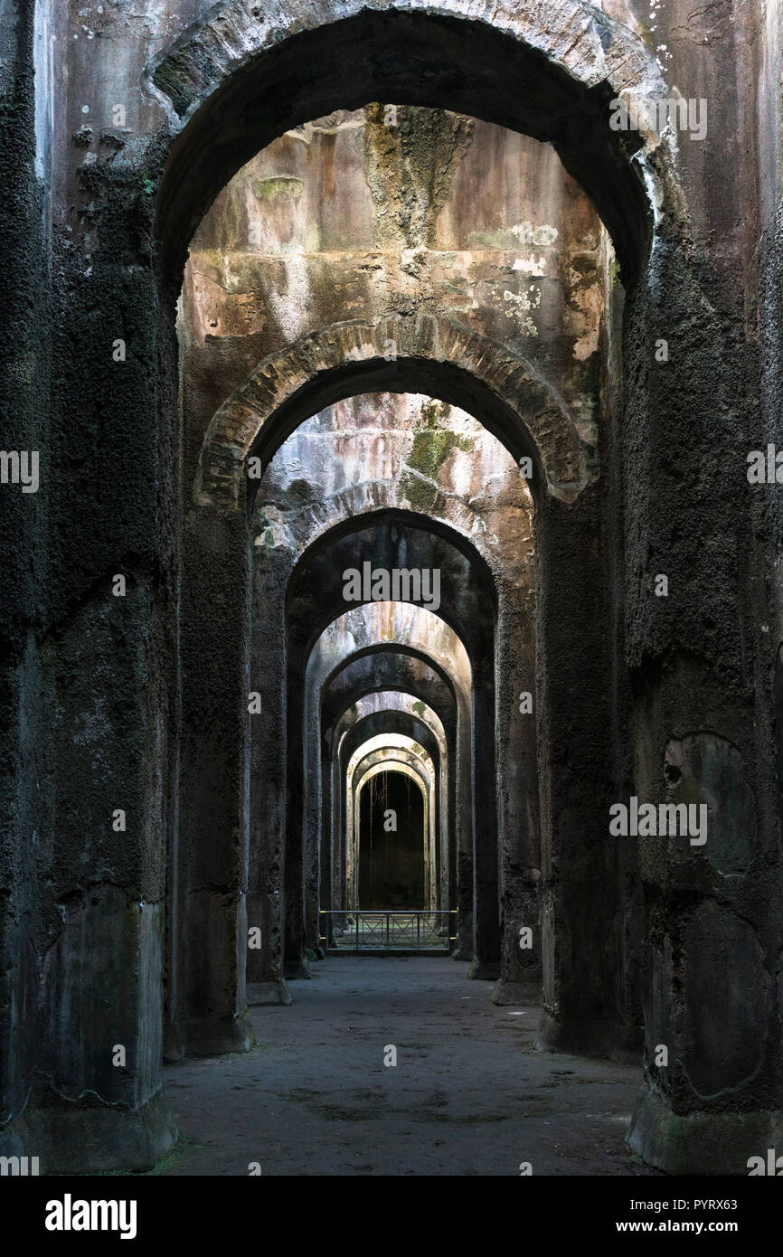 View of the Piscina Mirabilis, an ancient Roman cistern on the Bacoli ...