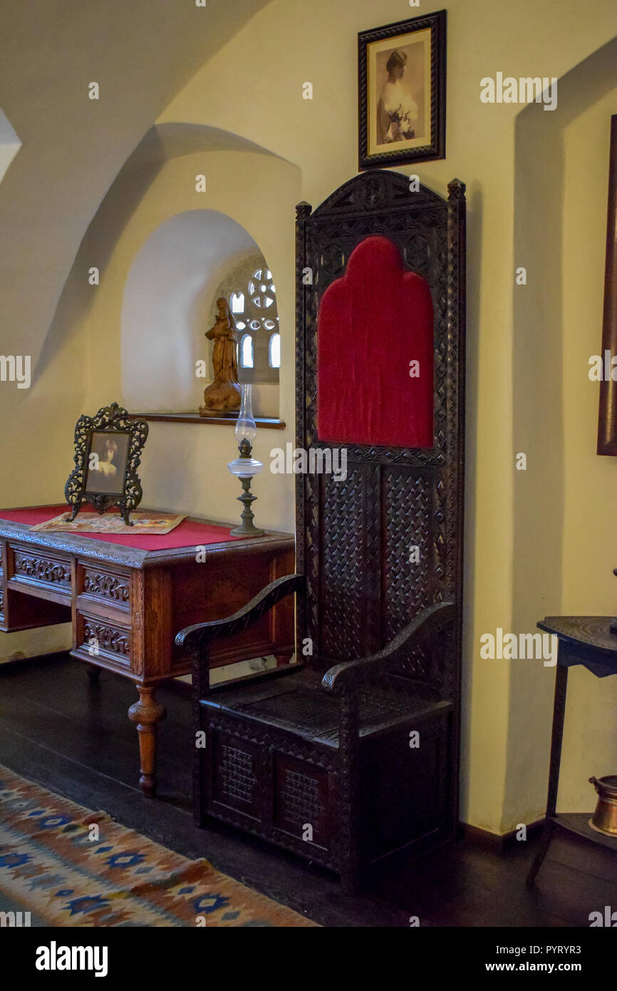 The Bedroom Of Queen Mary of Romania, Bran Castle, Transylvania Stock ...