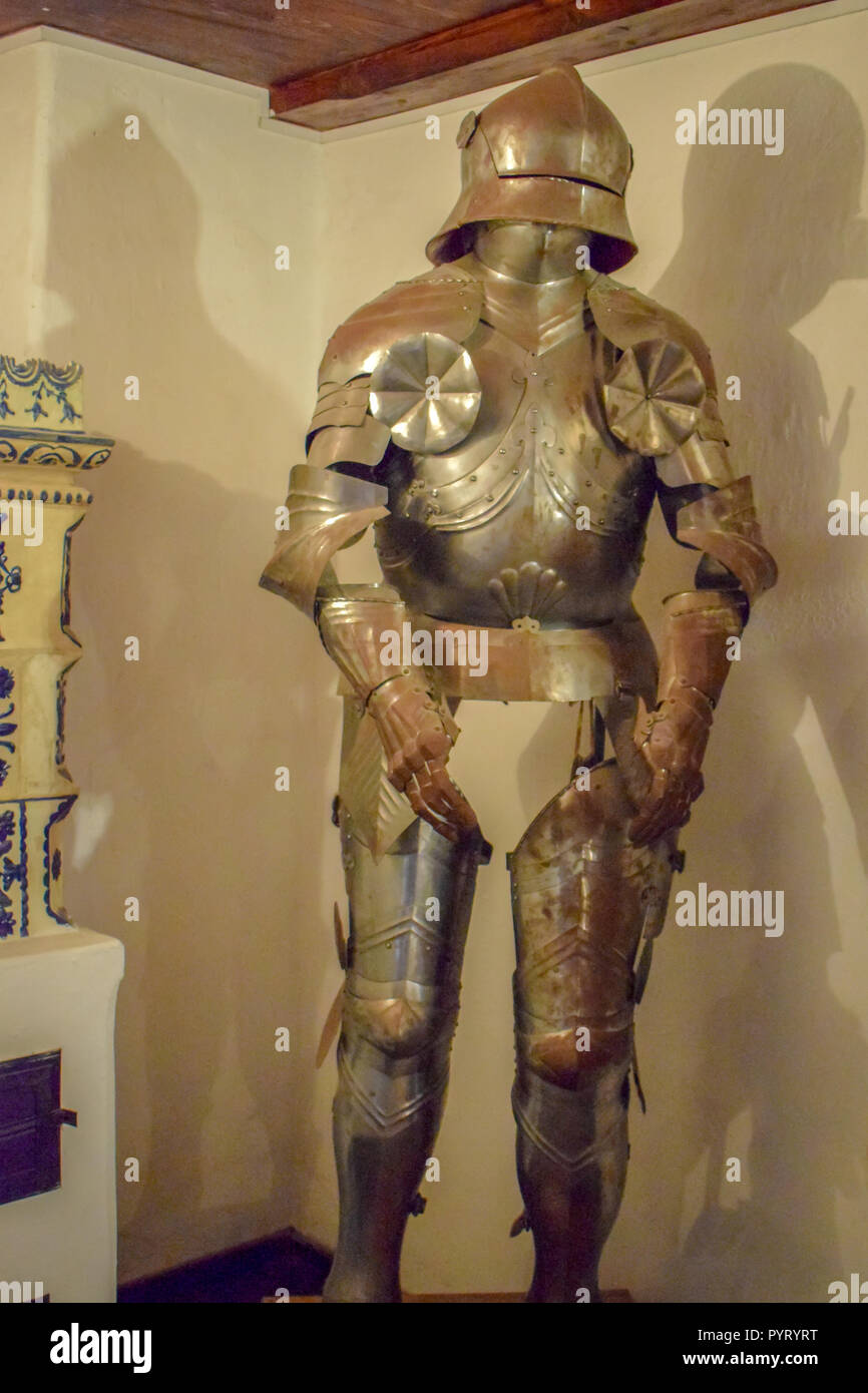 Full knightly armor at Bran Castle, Transylvania, Romania Stock Photo ...