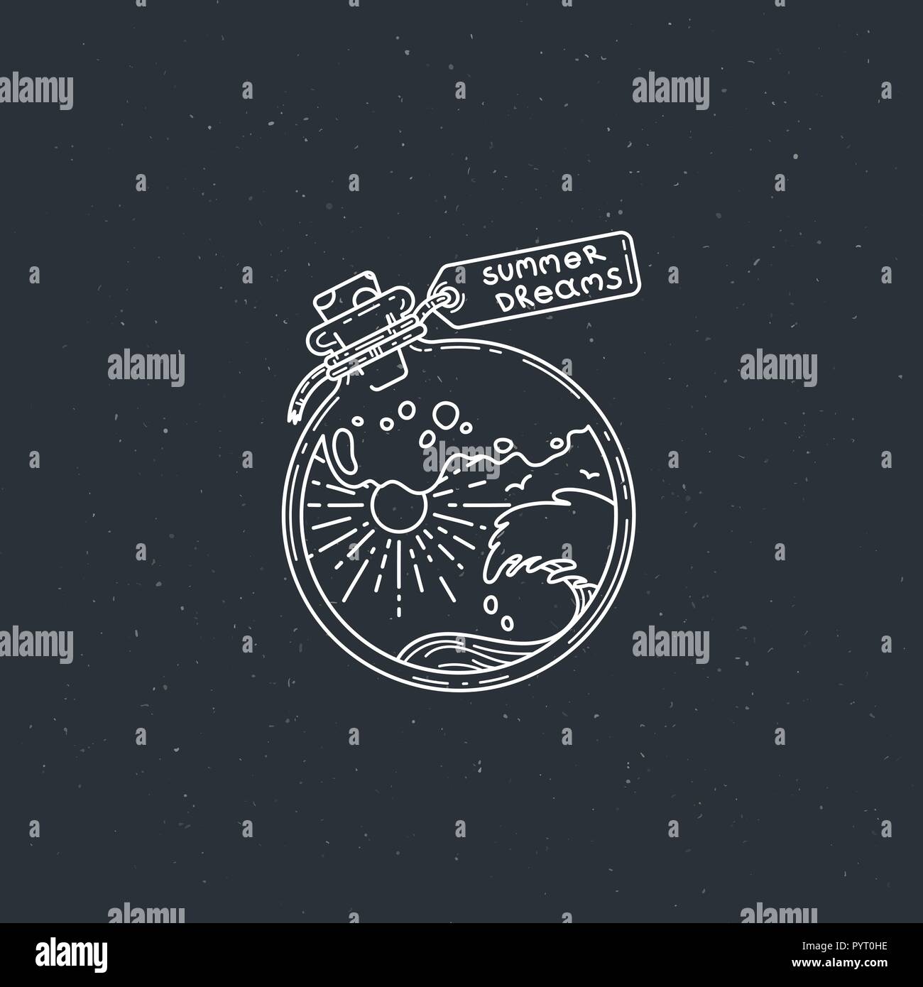 Vintage illustration of thin line magic bottle with summer dreams ...