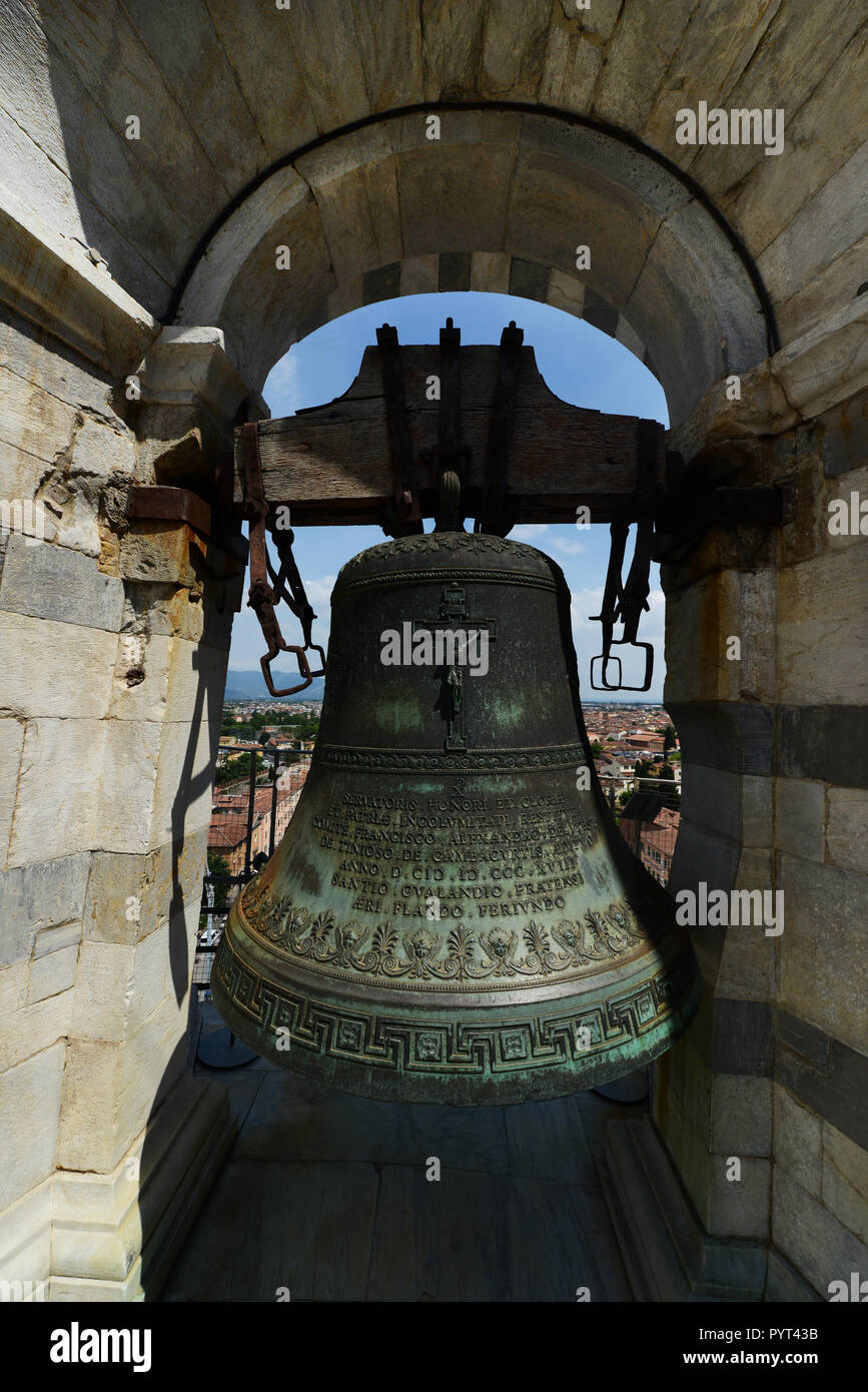 Bells on top of the leaning tower of Pisa, Italy Stock Photo - Alamy