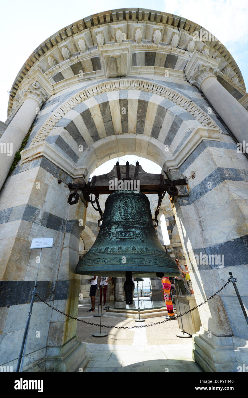 Bells on top of the leaning tower of Pisa, Italy Stock Photo - Alamy