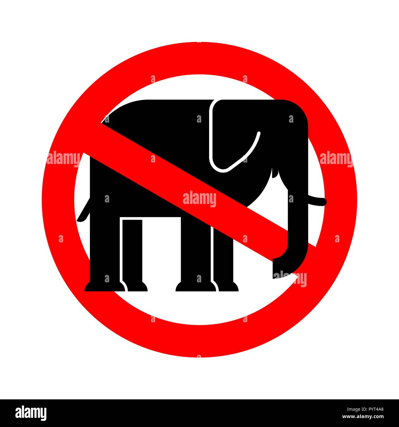 Stop Elephant. Ban African animal. Red prohibitory road sign Danger ...
