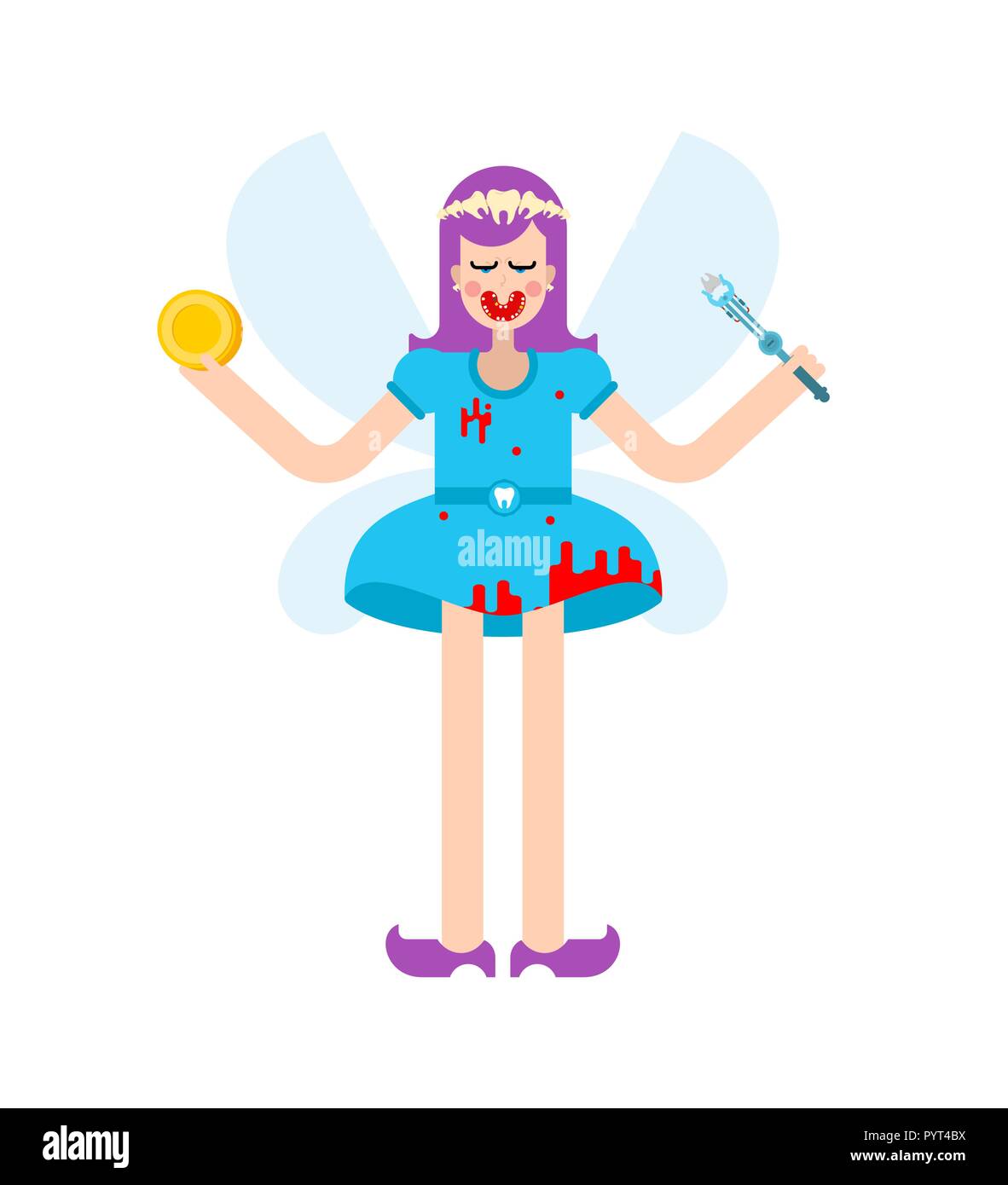 Angry Tooth Fairy. Scarry Little magical woman. Coin in exchange for ...