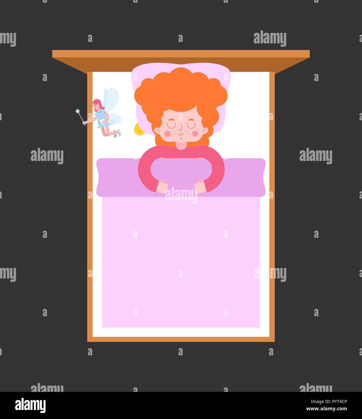 Tooth fairy and girl in bed. Child sleeping Stock Vector Image & Art ...