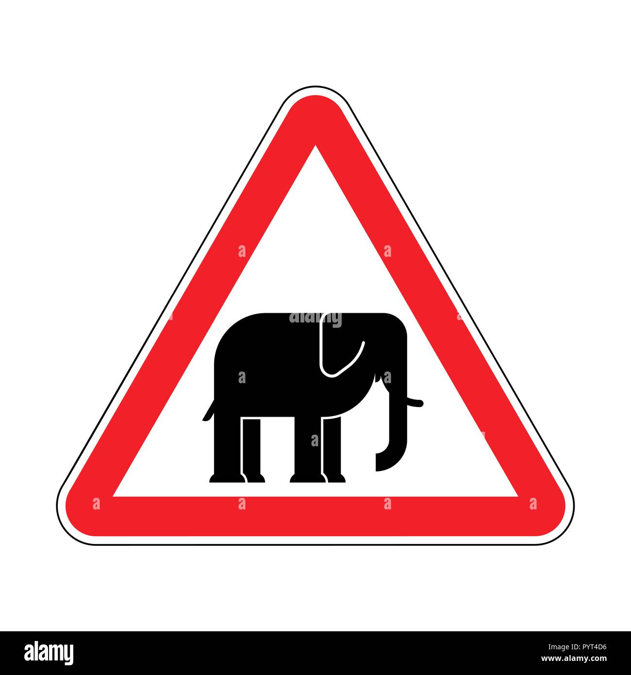 Attention Elephant. Caution African animal. Red road sign Danger Stock ...