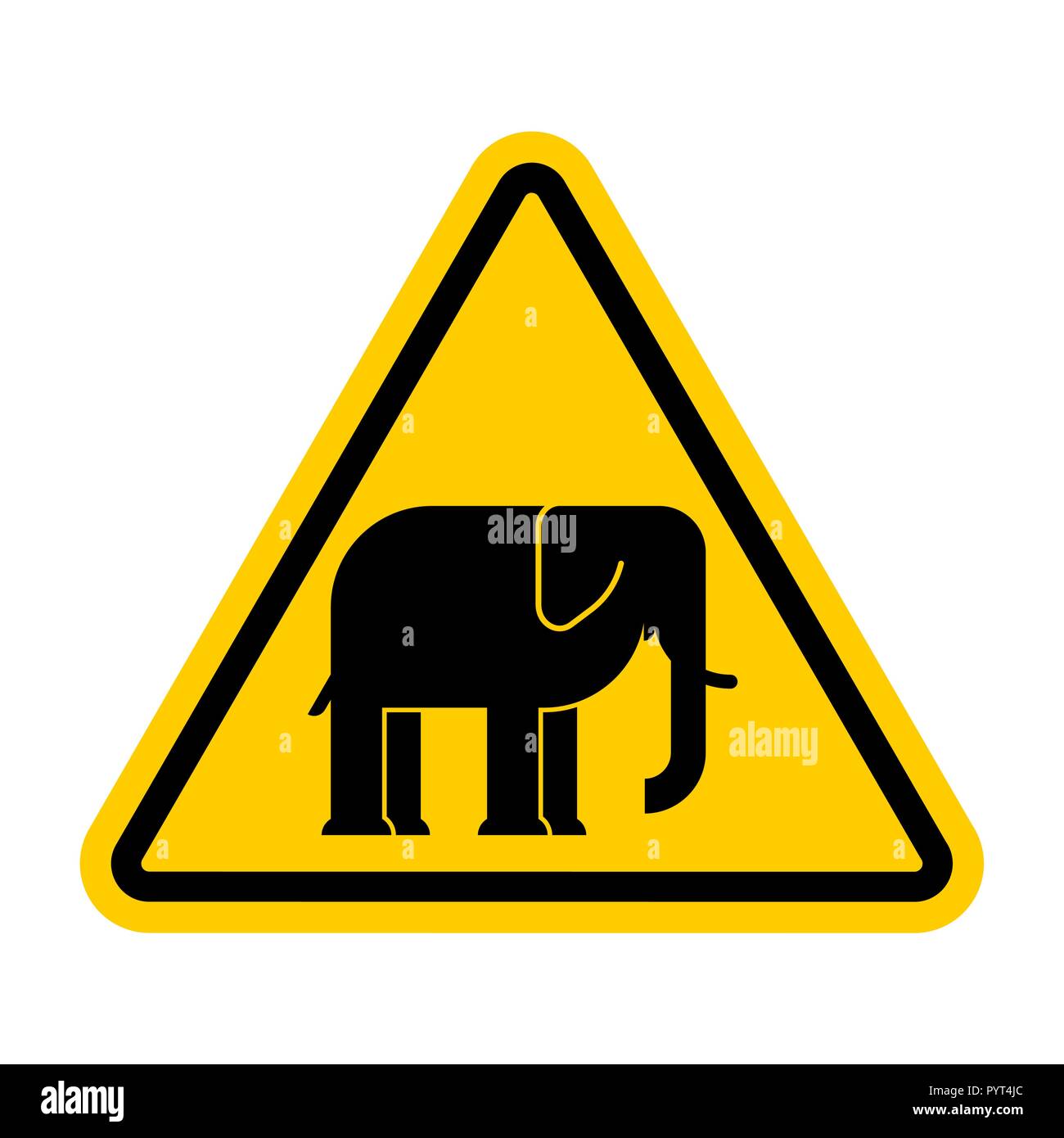 Attention Elephant. Caution African animal. Yellow road sign Danger ...