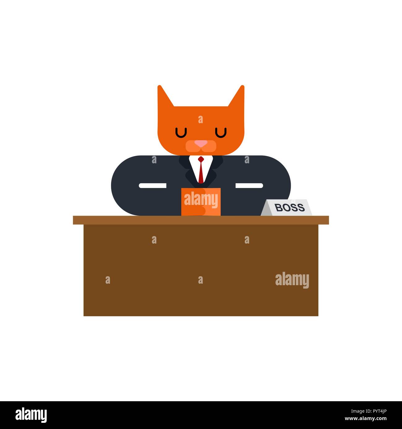 Cat boss. Businessman pet. Business man on desk. Vector illustration ...