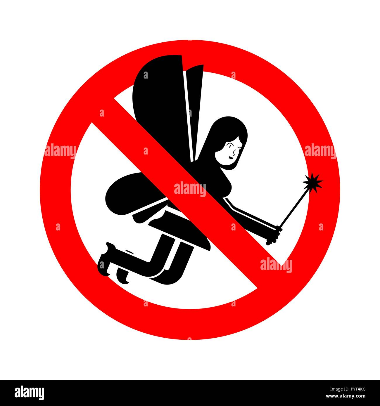 Stop Fairy. Ban Little magical girl. Red prohibitory road sign Danger ...