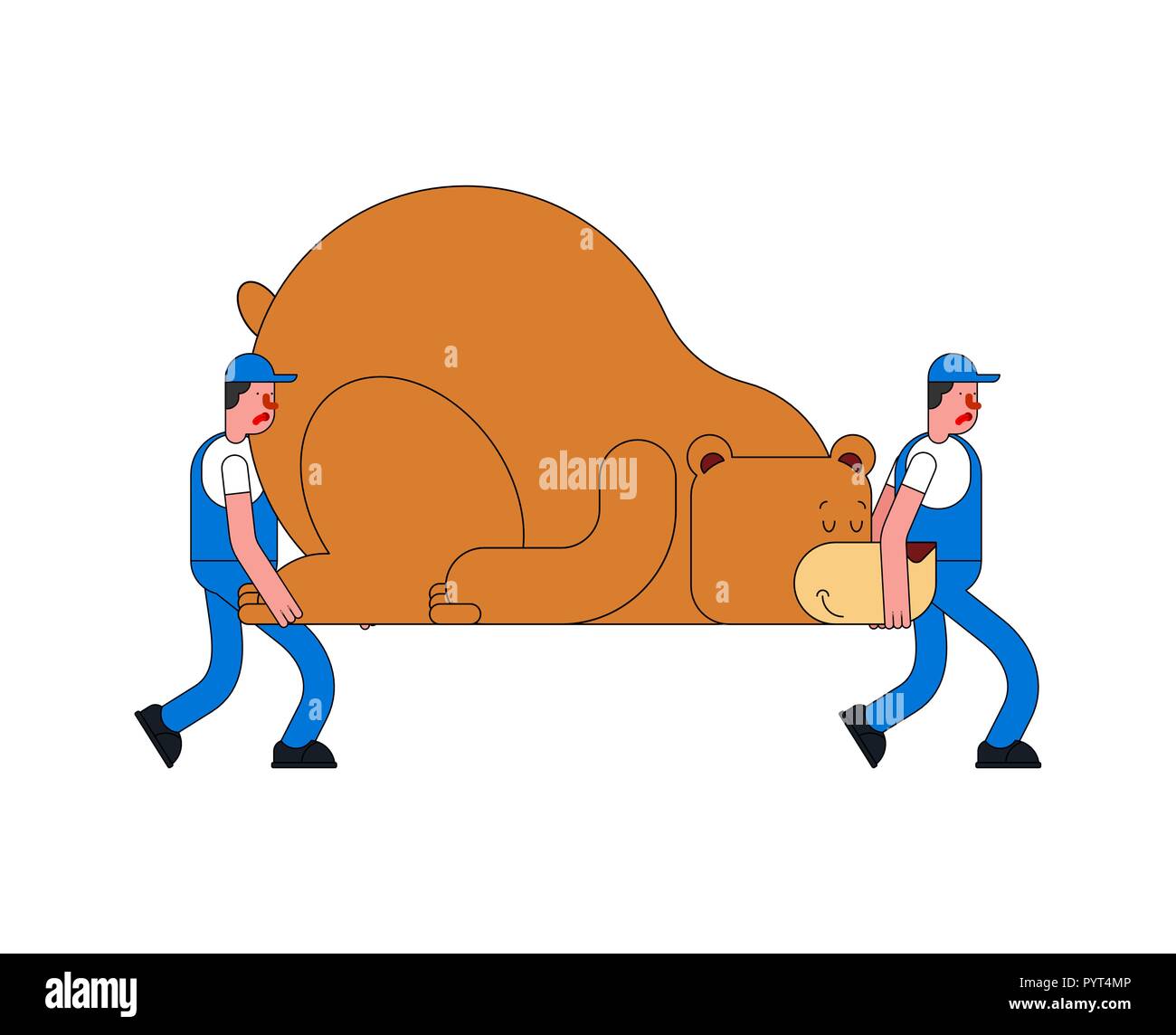 Movers and Bear. Porters carry Big animal. Delivery service. Loader ...