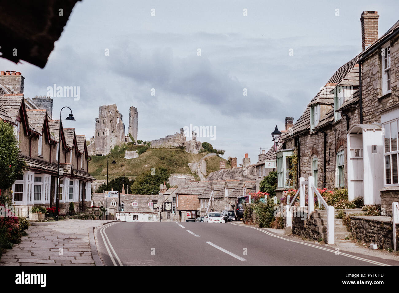 Corfe Castle - Historical Village & Castle Stock Photo - Alamy